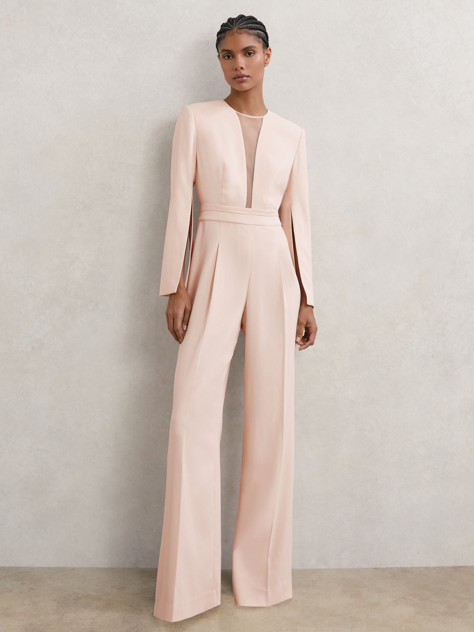 REISS Evora Plunge-Neck Split-Sleeve Jumpsuit
